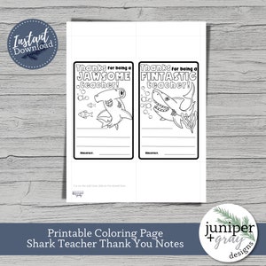 Teacher Thank You Notes - Printable Shark Thank You Notes for Teachers ...