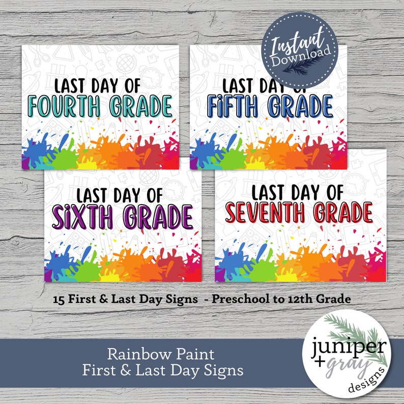 Printable First & Last Day of School Signs Rainbow Paint - Etsy