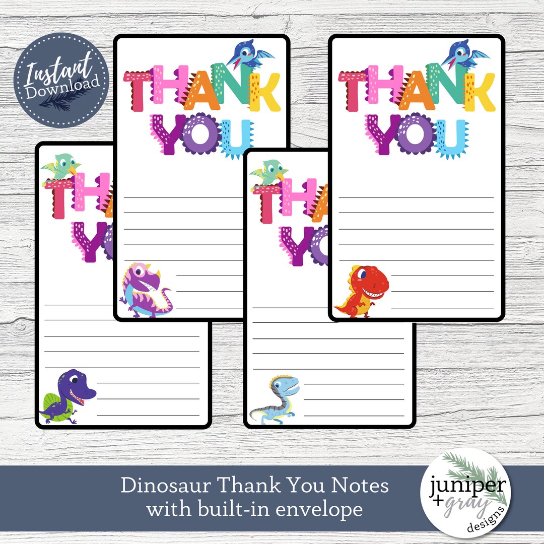 Printable Dinosaur Theme Party Thank You Notes - Dinosaur Thank You ...