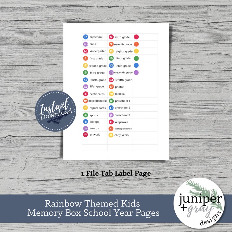 Rainbow School Memory Box Files: Kids Year Snapshot (PDF Download) - Etsy