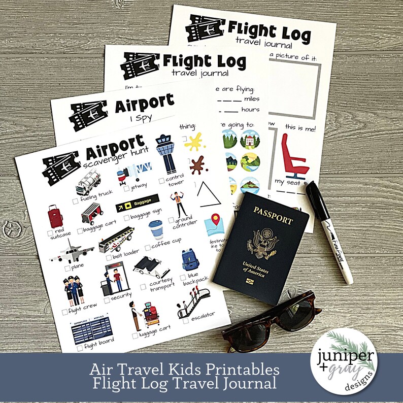 Printable Air Travel Kids Activities - Travel Journal Scavenger Hunt I ...