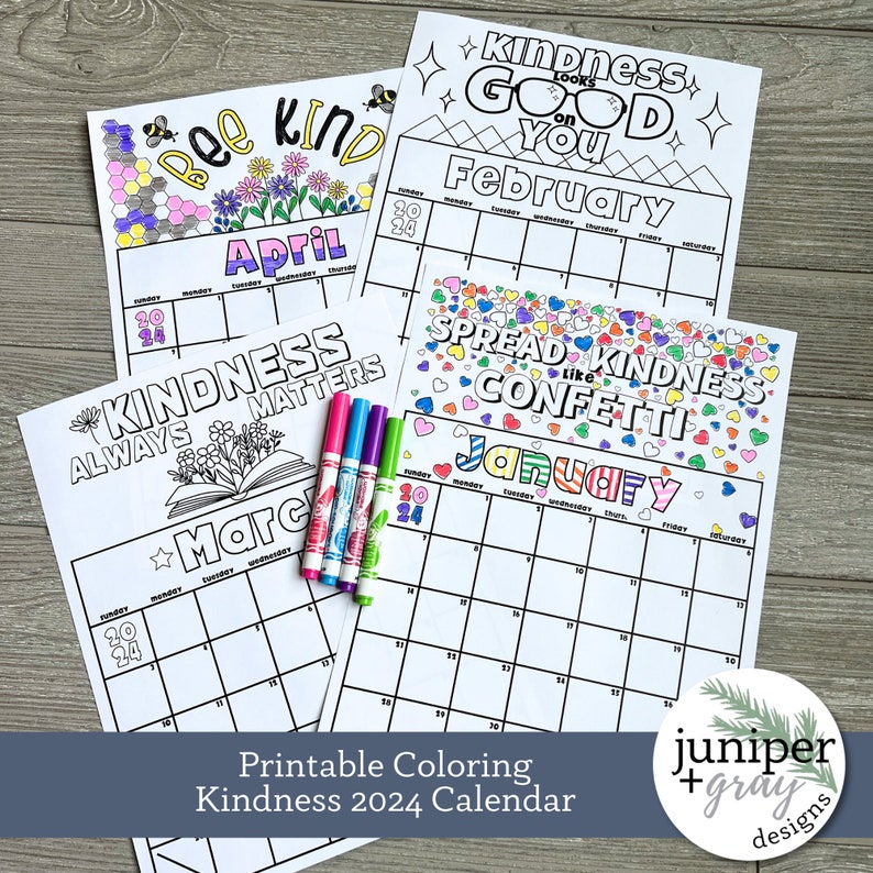 Printable Kindness Coloring Calendar 2024 Kindness Calendar Printable ...