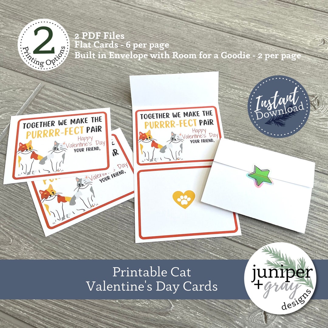 Kids Printable Cat Valentines Day Card - Preschool Kitty Valentine ...