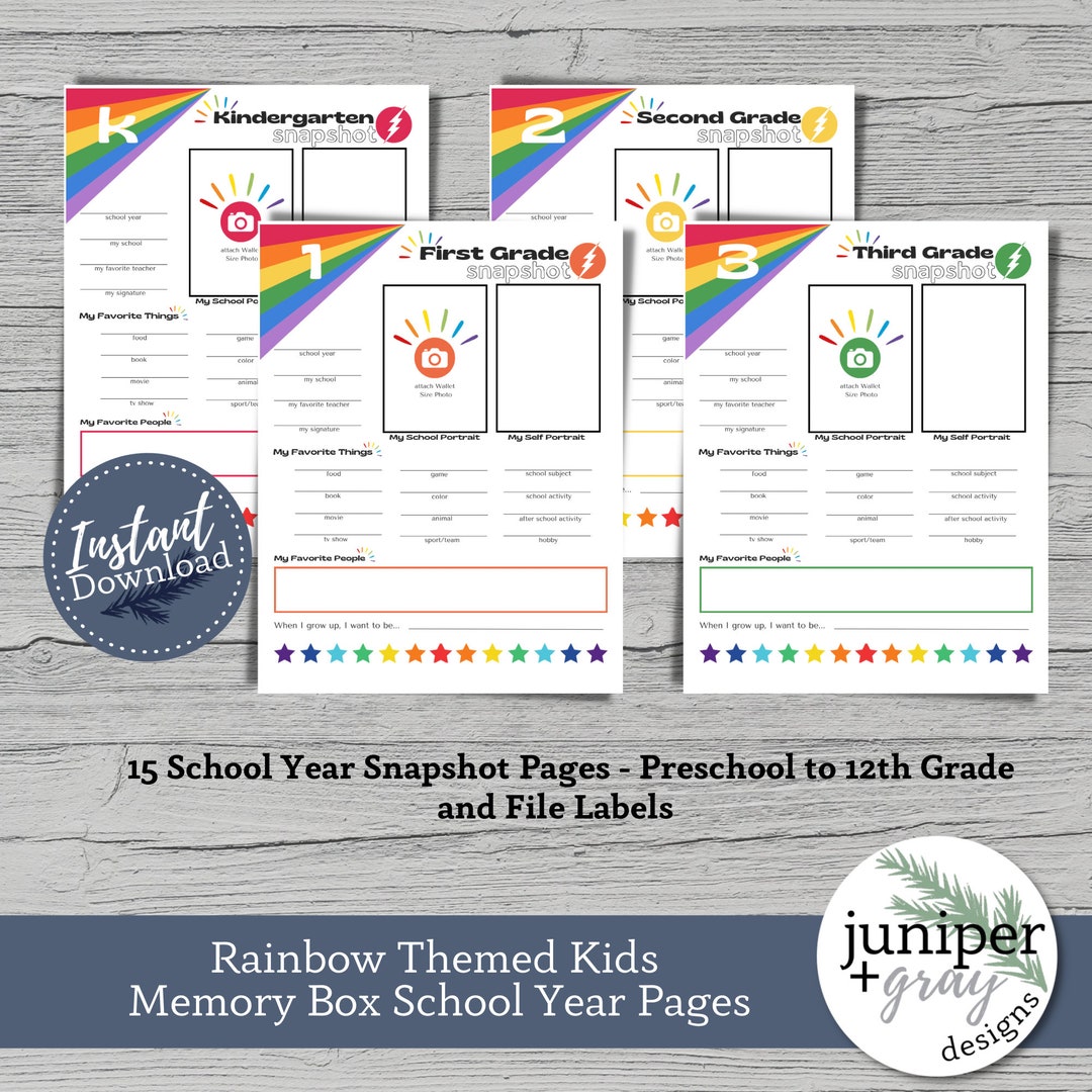 Printable School Memory Box Files - Rainbow Themed Kids School Year ...