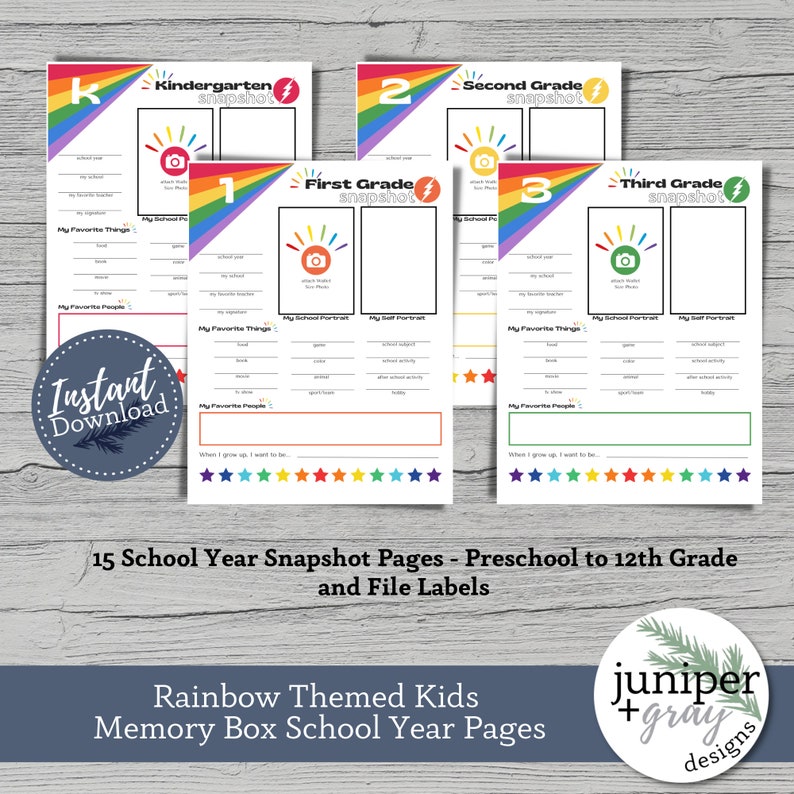 Printable School Memory Box Files Rainbow Themed Kids School - Etsy