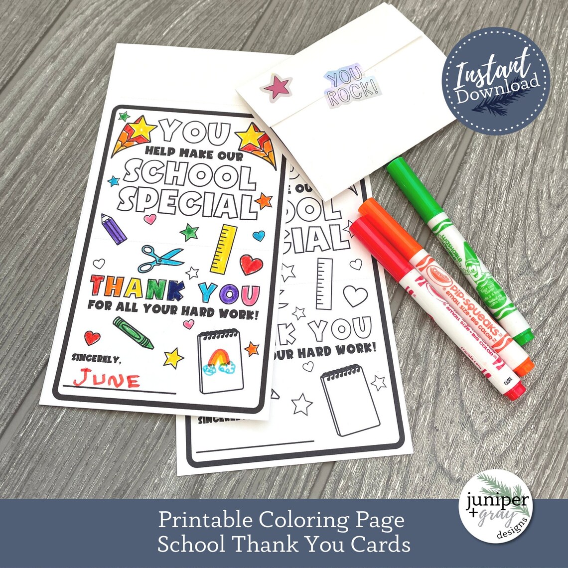 Printable Coloring Thank You Notes: Teacher & School Staff (PDF) - Etsy