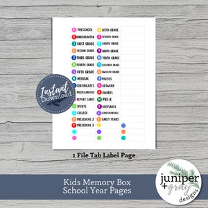 Printable School Memory Box Files - Kids School Year Memory Organizer ...
