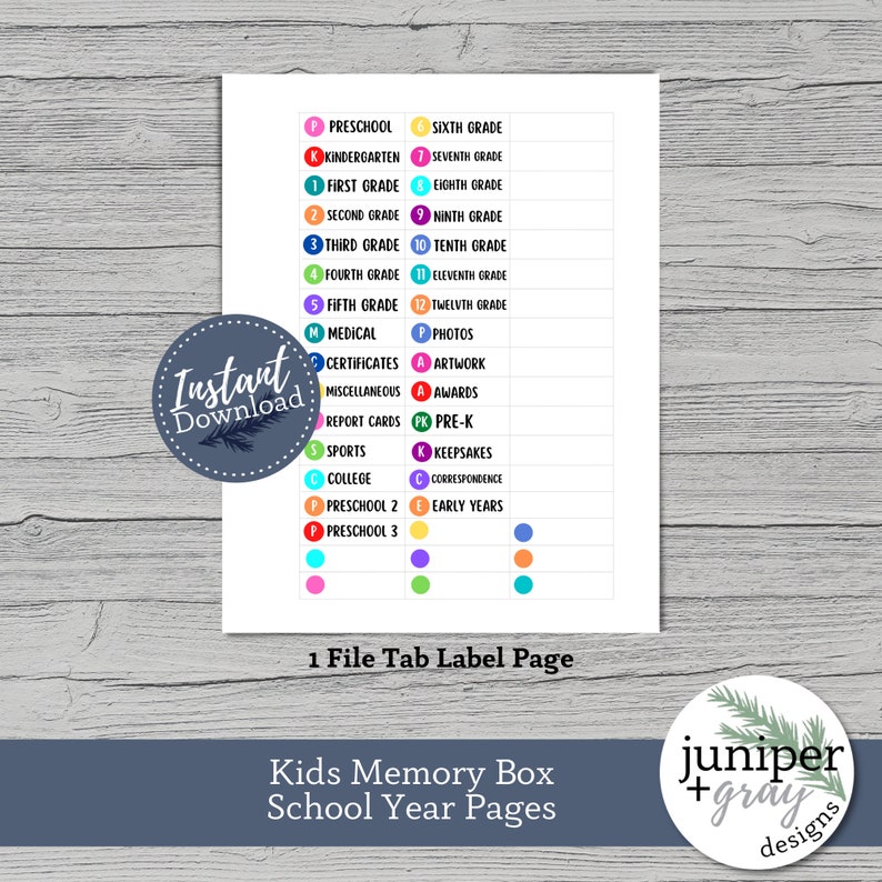 Printable School Memory Box Files Kids School Year Memory - Etsy Canada