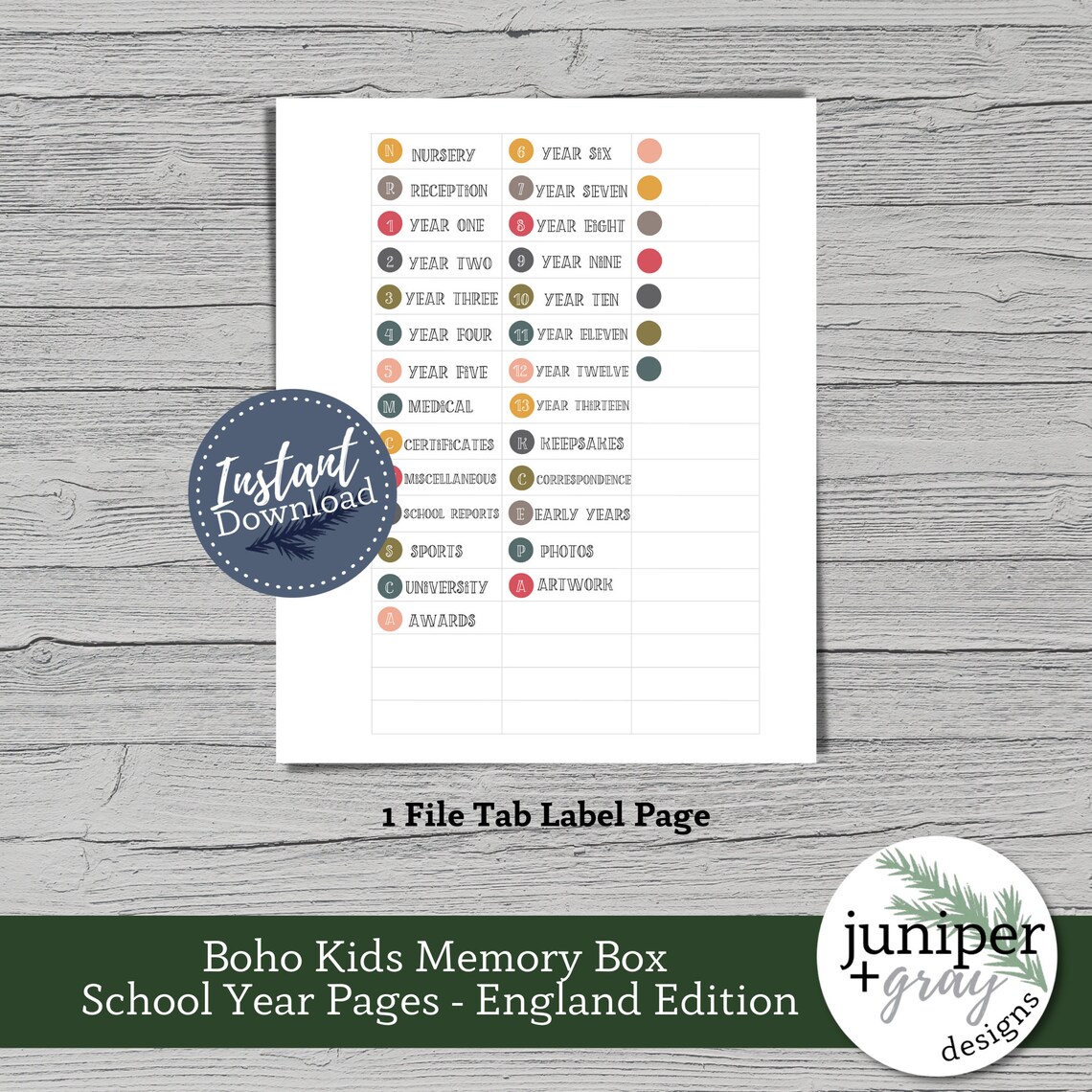 Printable School Memory Box Files (UK) - Boho Kids School Year Memory ...