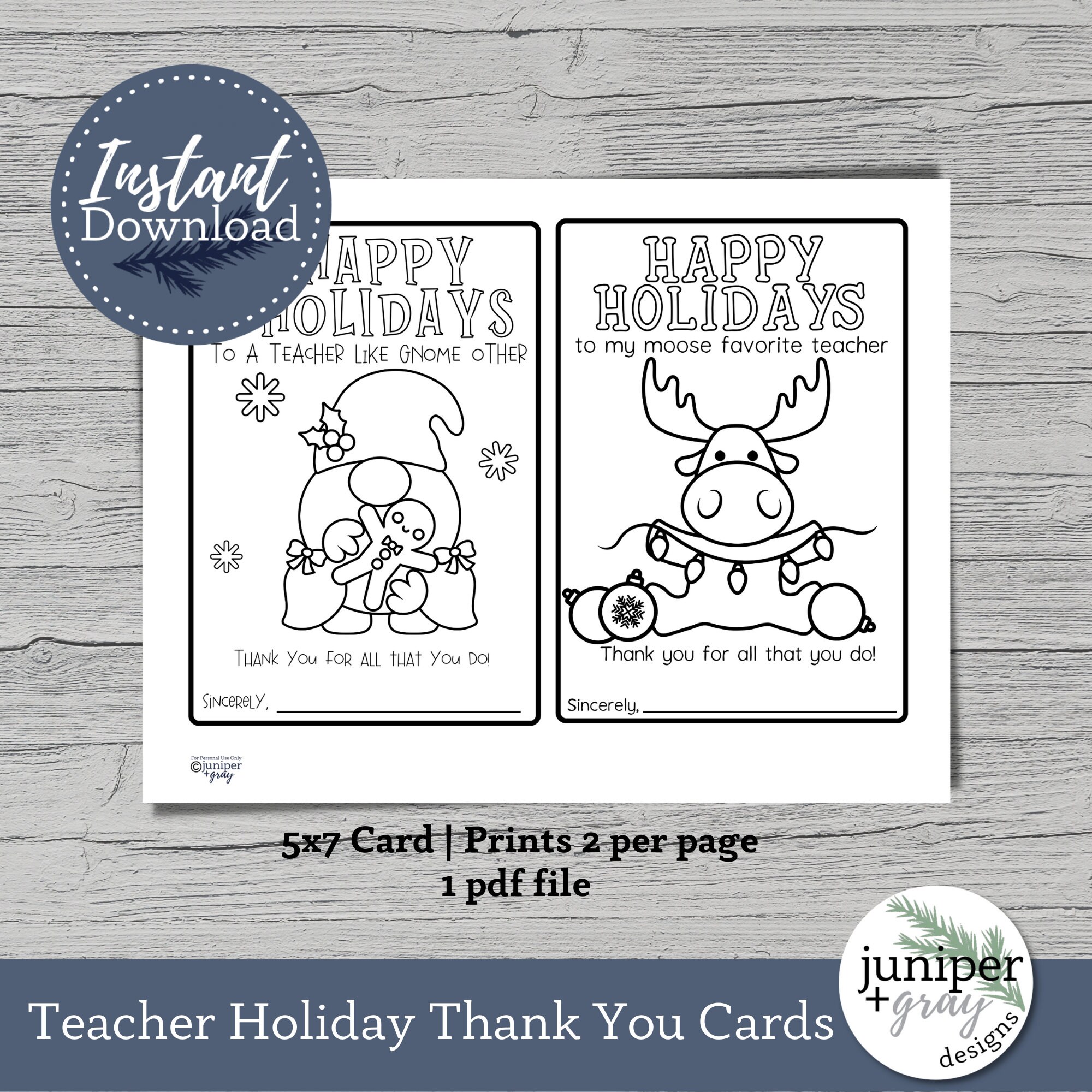 Printable Teacher Holiday Thank You Coloring Cards (PDF) - Etsy