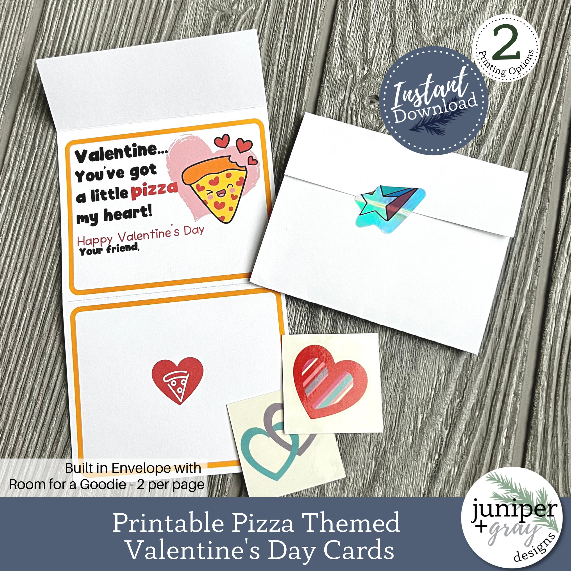 Printable Pizza Valentine's Day Card - Preschool Elementary Kids Pizza ...