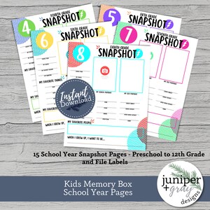 Printable School Memory Box Files - Kids School Year Memory Organizer ...
