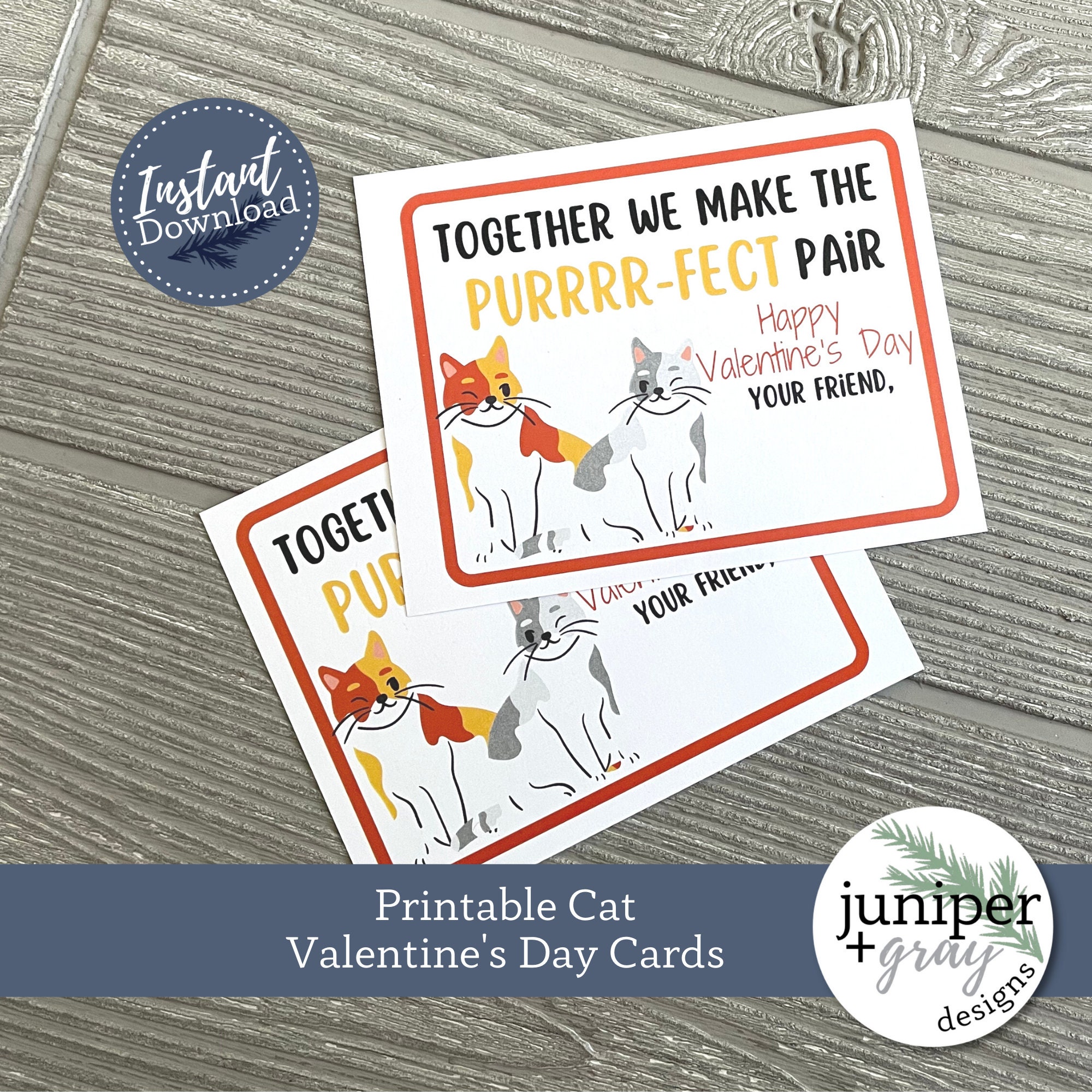 Kids Printable Cat Valentines Day Card Preschool Kitty Valentine ...