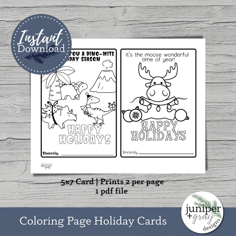 Kids Printable Coloring Page Holiday Card - Christmas Cards for Kids ...