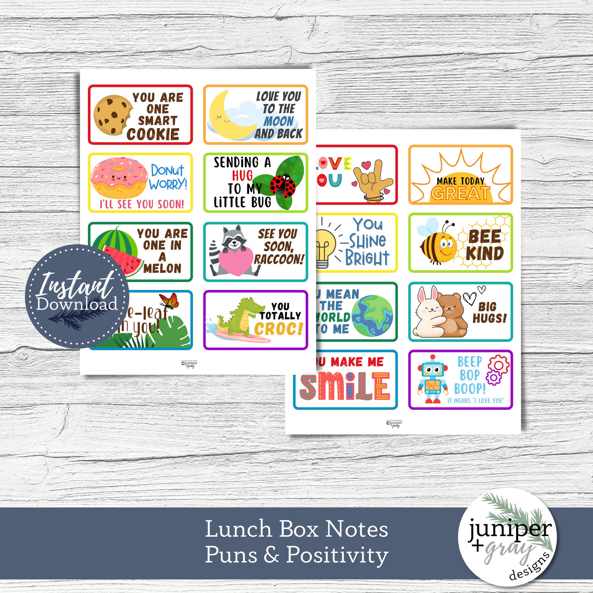 Printable Lunch Box Affirmation Notes - Elementary School Lunch Notes ...