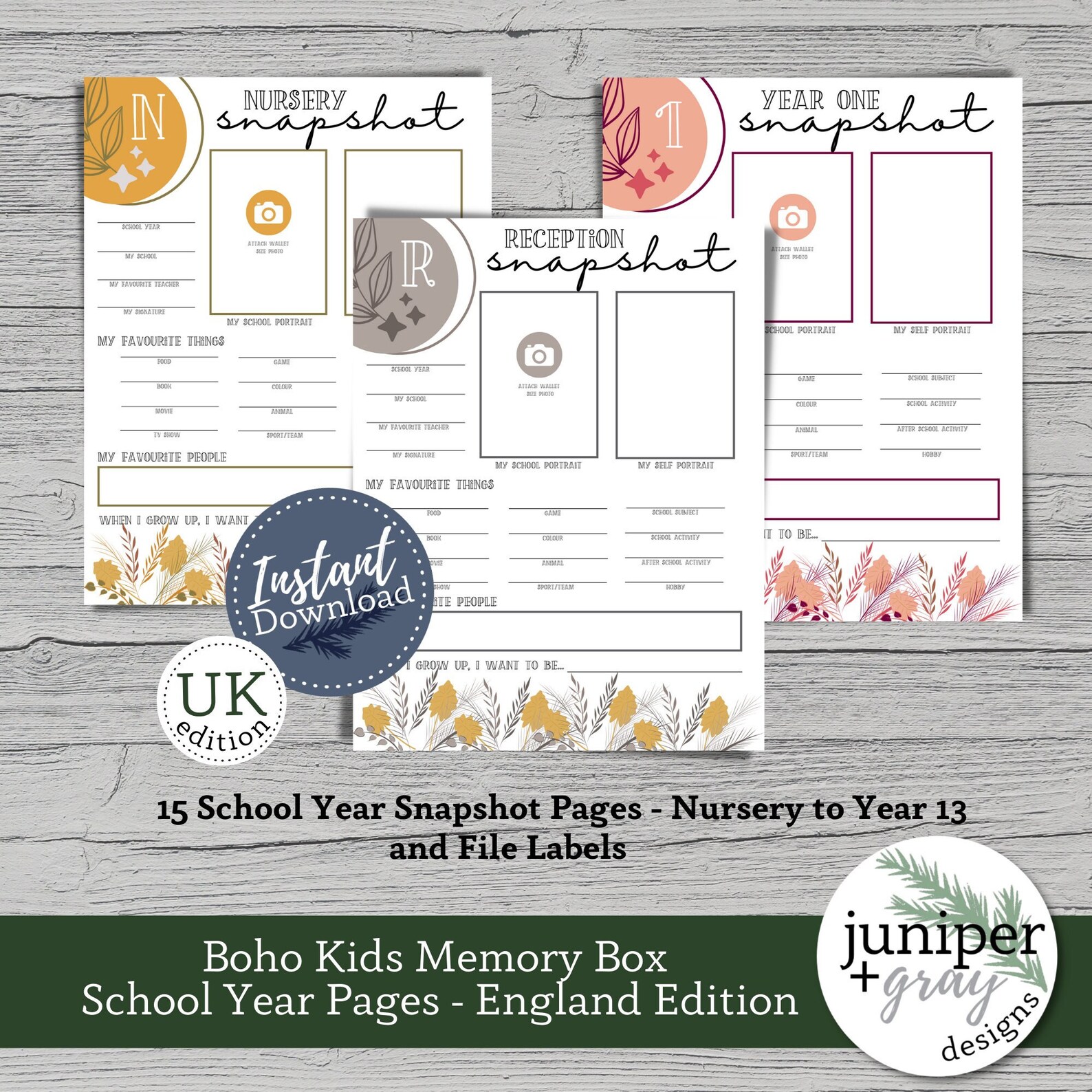 Printable School Memory Box Files (UK) - Boho Kids School Year Memory ...