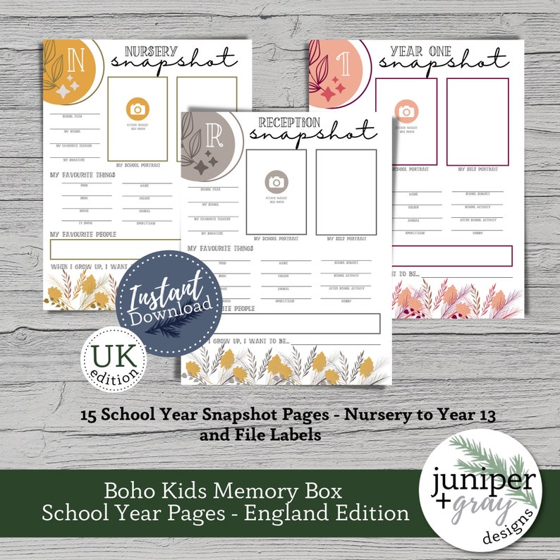 Printable School Memory Box Files (UK) - Boho Kids School Year Memory ...