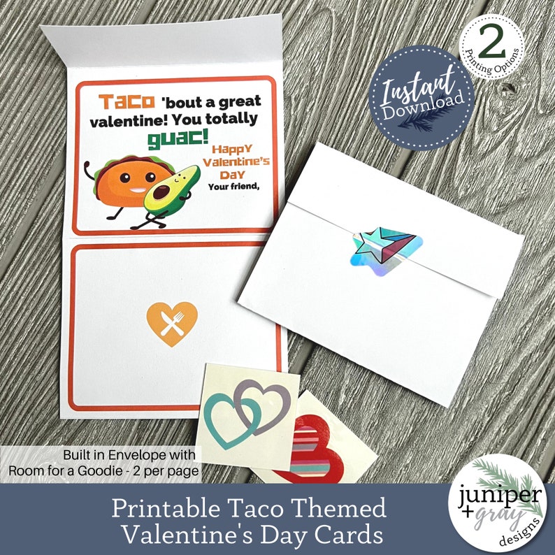Printable Taco Valentine's Day Card Preschool Taco Valentine Kids ...