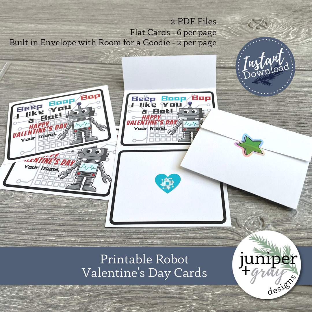 Printable Robot Valentine's Day Card - Preschool Boys Valentine ...