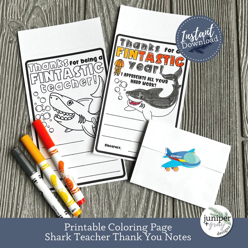 Teacher Thank You Notes Printable Shark Thank You Notes for Teachers ...