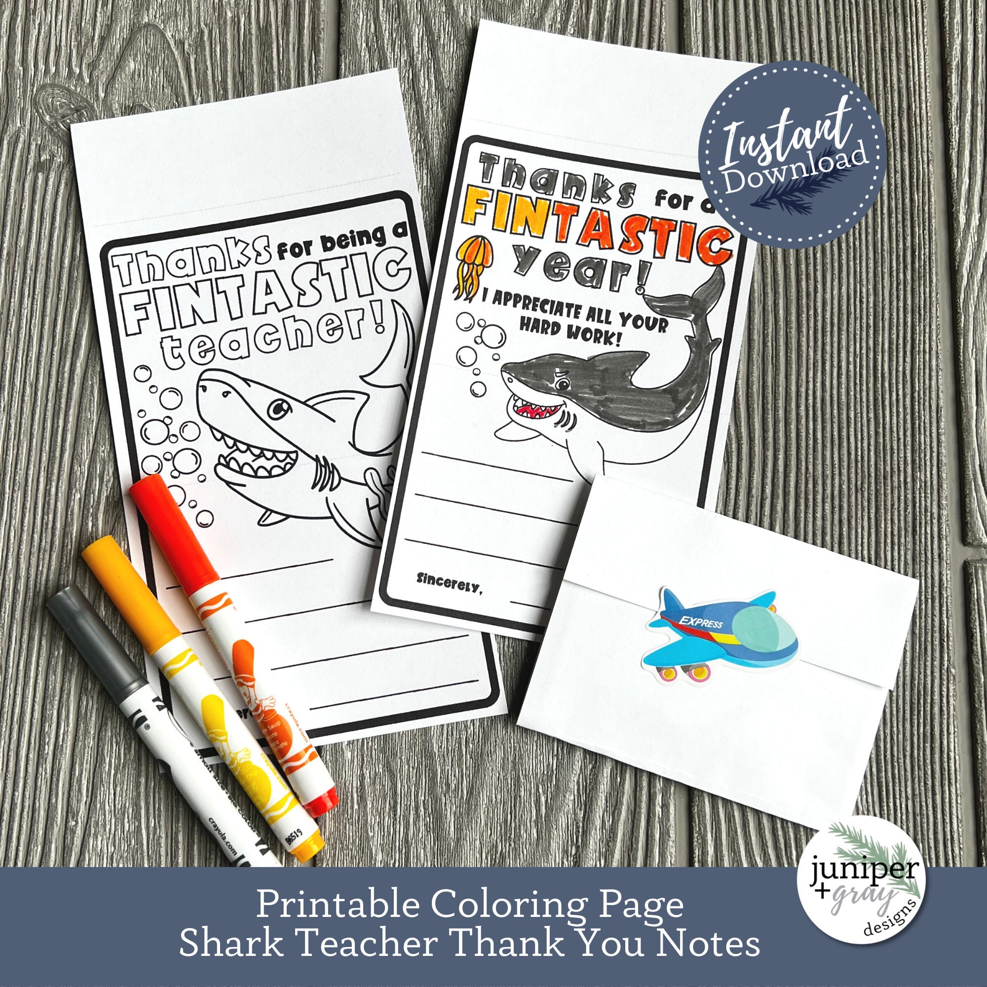 Teacher Thank You Notes Printable Shark Thank You Notes for Teachers ...