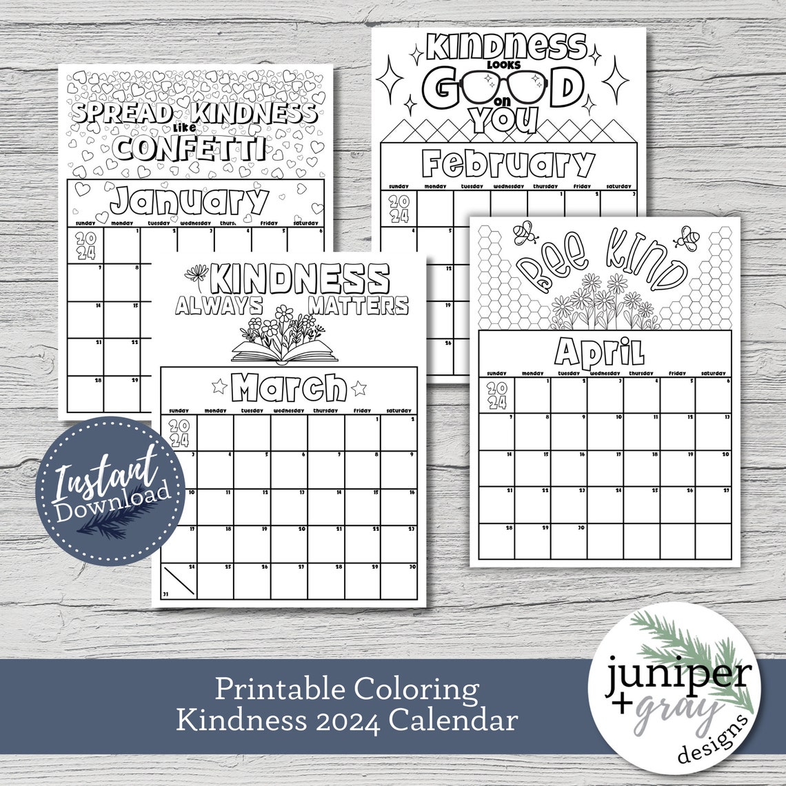 Printable Kindness Coloring Calendar 2024 Kindness Calendar Printable ...