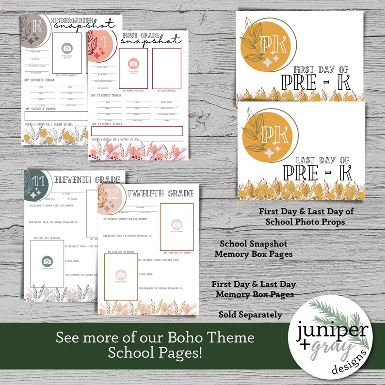 Printable School Memory Box Files - Boho Kids First & Last Day ...