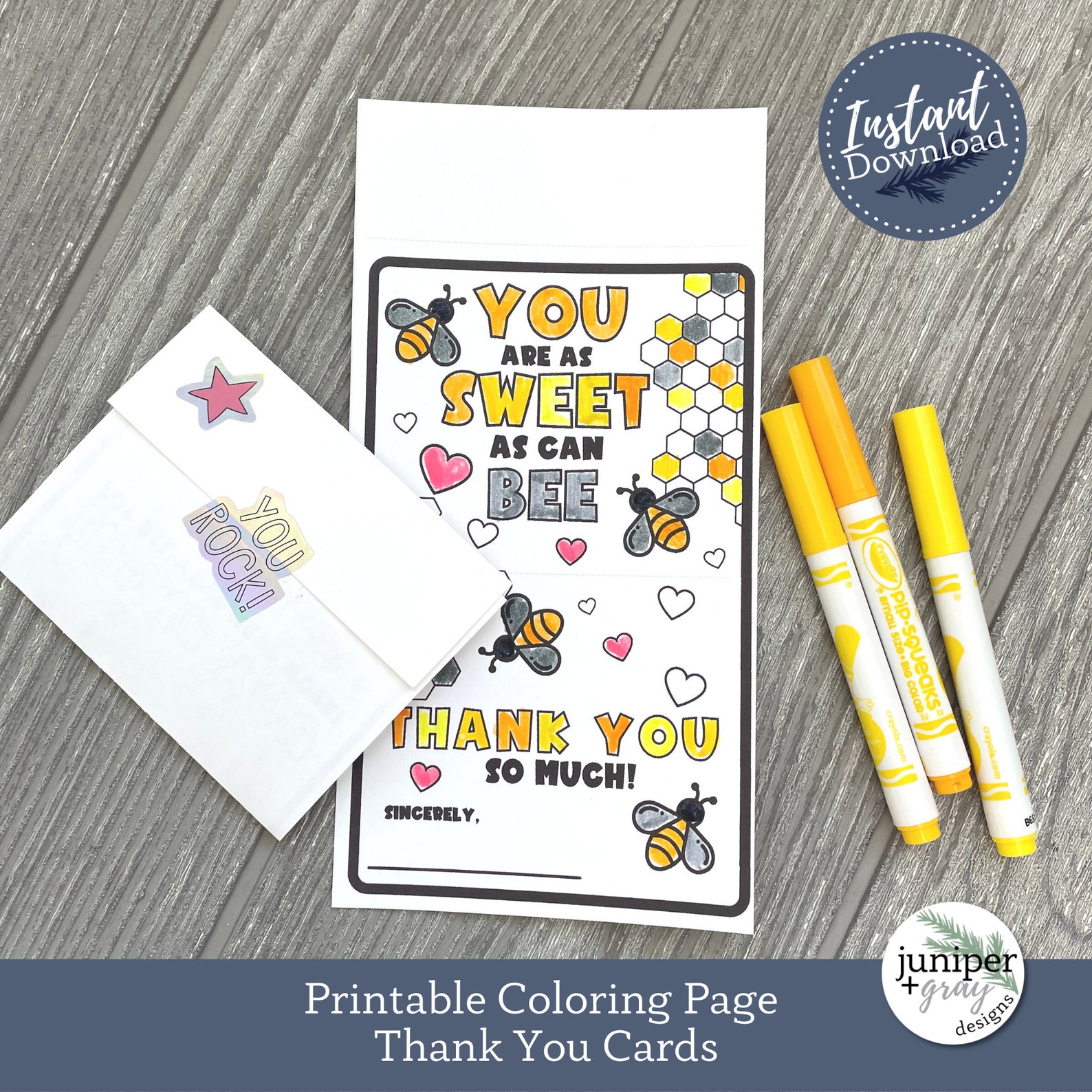 Printable Coloring Thank You Note - Bee Themed Colorable Thank You Card ...
