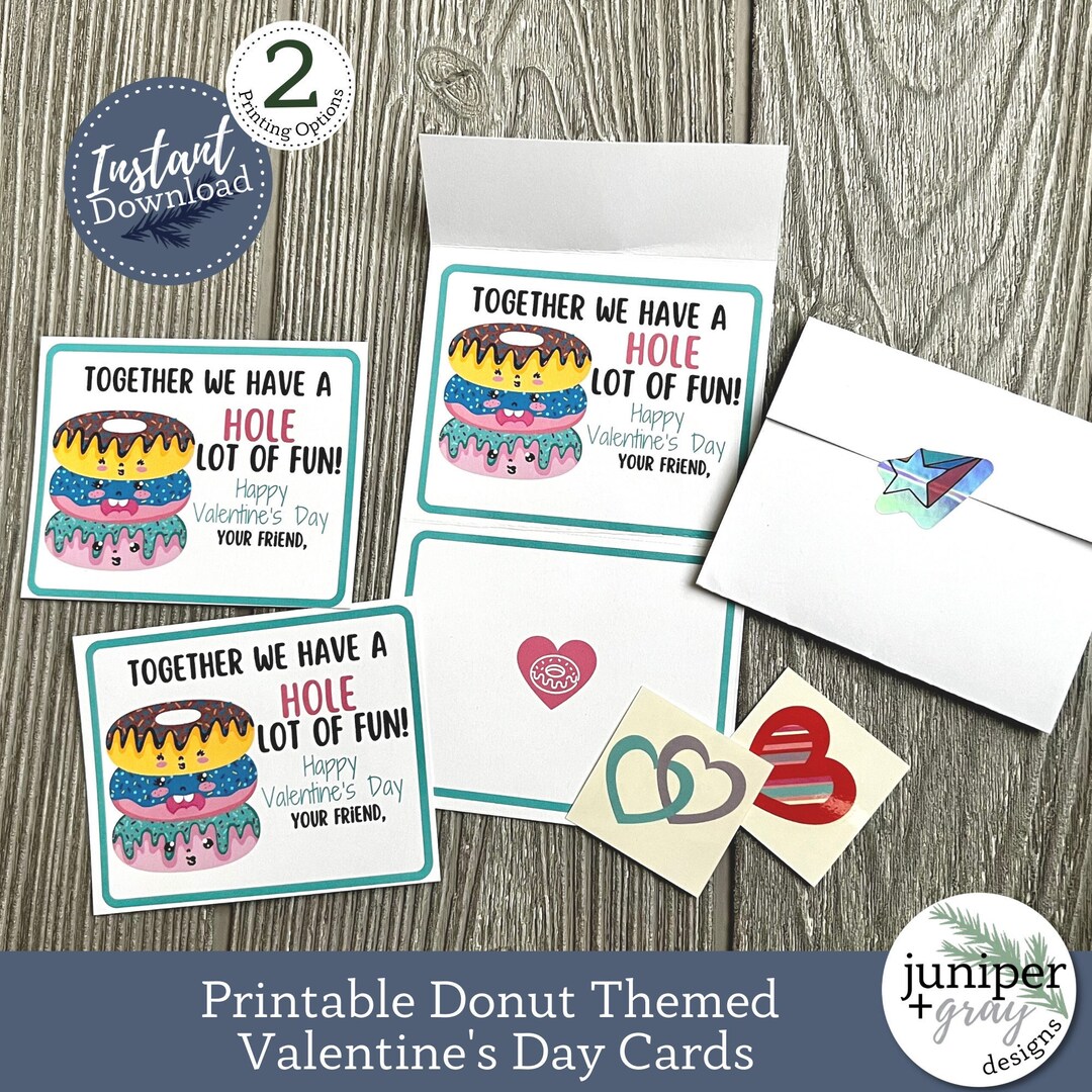 Printable Donut Valentine's Day Card - Preschool Donut Valentine - Kids ...