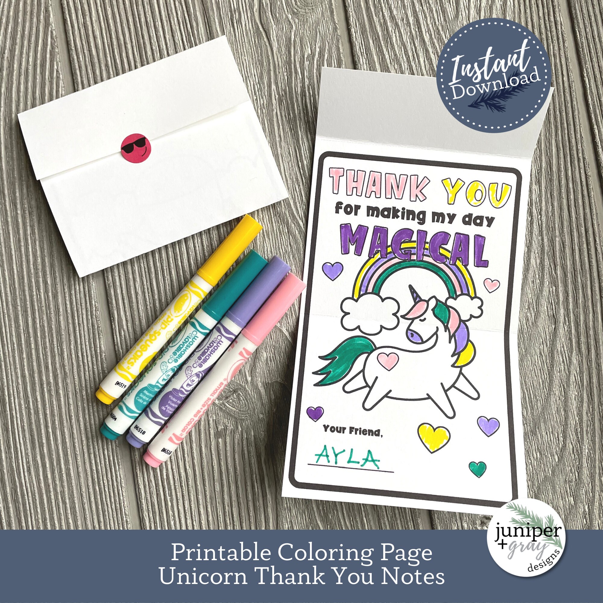 Printable Unicorn Thank You Notes: Magical Coloring Card (PDF) - Etsy