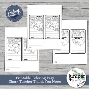 Teacher Thank You Notes - Printable Shark Thank You Notes for Teachers ...