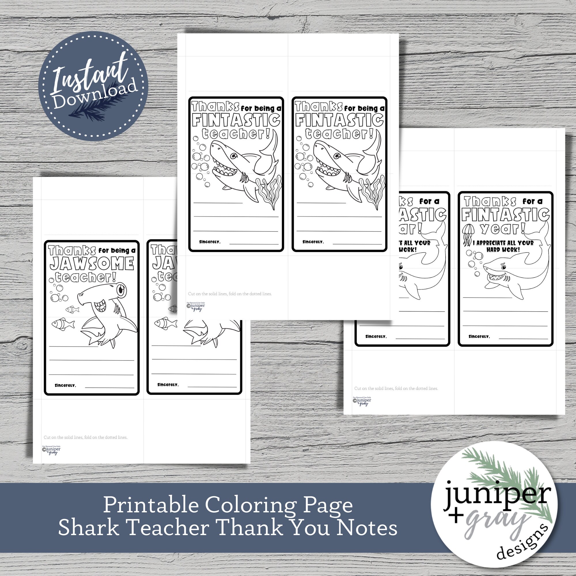 Teacher Thank You Notes Printable Shark Thank You Notes for Teachers ...