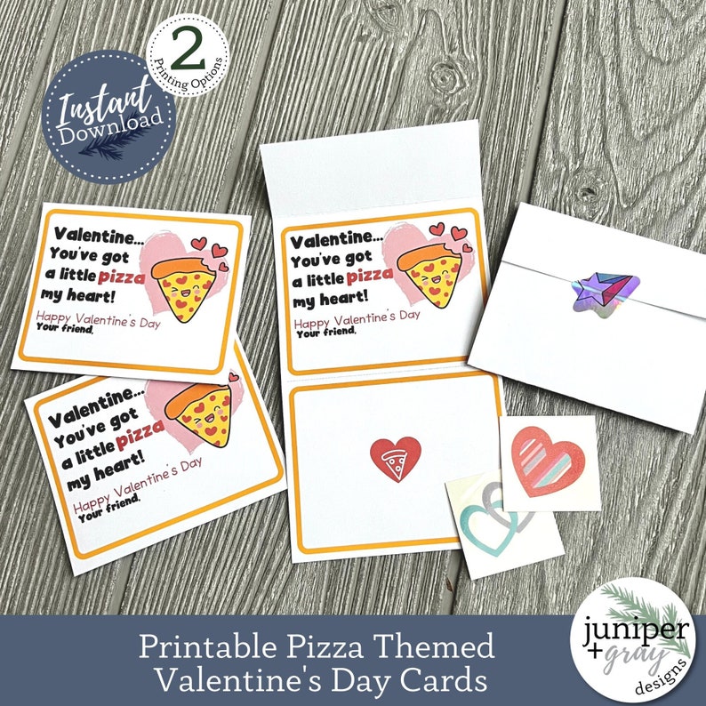 Printable Pizza Valentine's Day Card - Preschool Elementary Kids Pizza ...