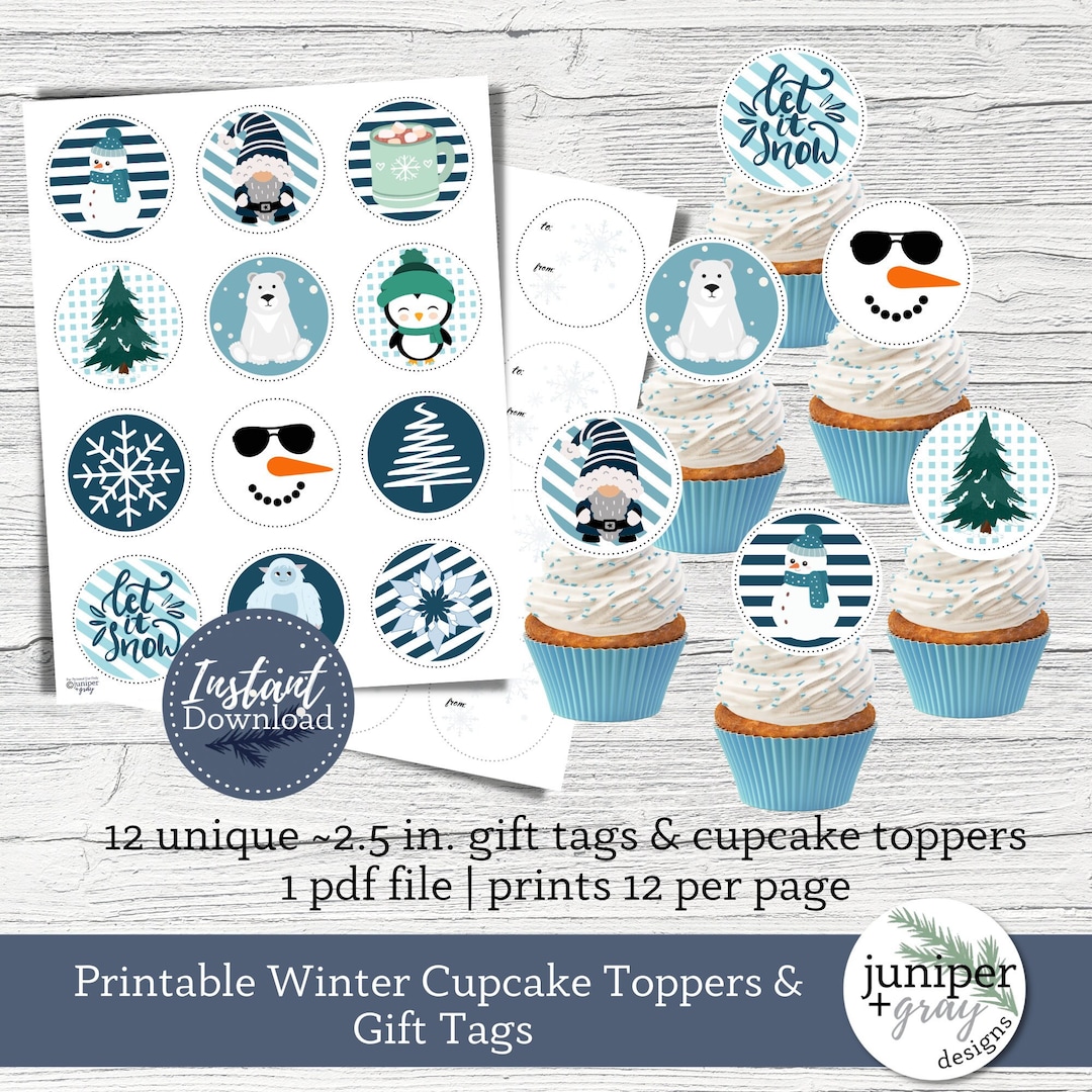 Printable Winter Gift Tags Holiday Winter Party Cupcake Toppers Gift ...