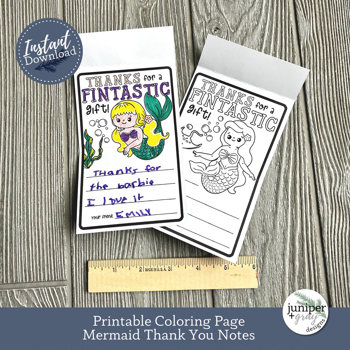 Printable Mermaid Thank You Notes: Coloring Page Cards (PDF) - Etsy