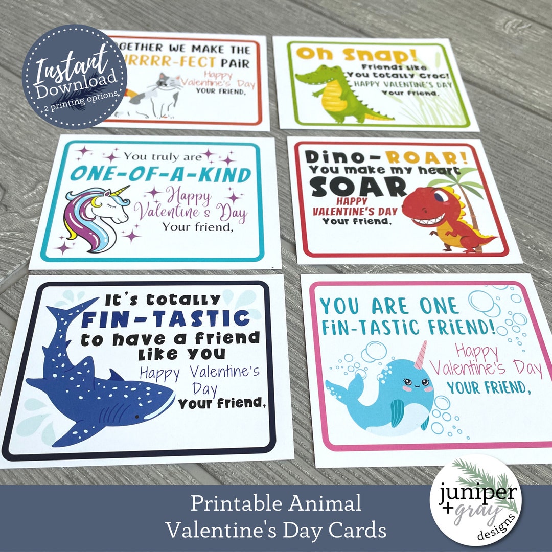 Printable Animal Valentines Day Card - Preschool Boys Girls Valentine ...