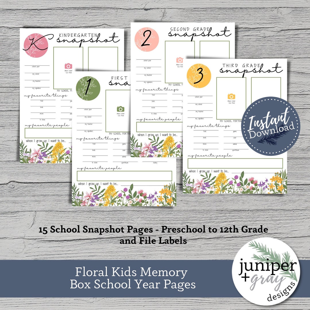 Printable School Memory Box Files Floral Themed Kids School - Etsy