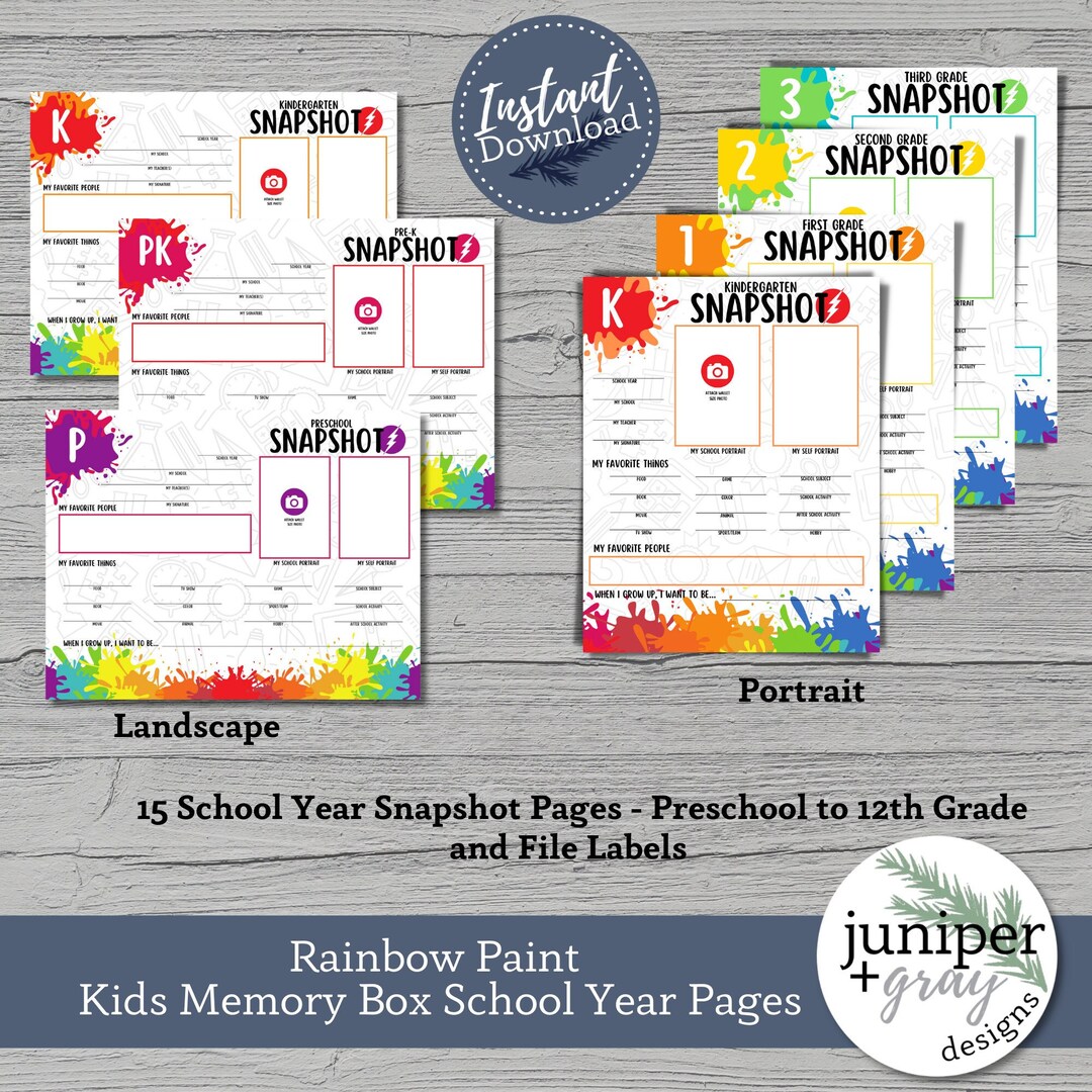 Printable School Memory Box Files - Rainbow Landscape Portrait School ...