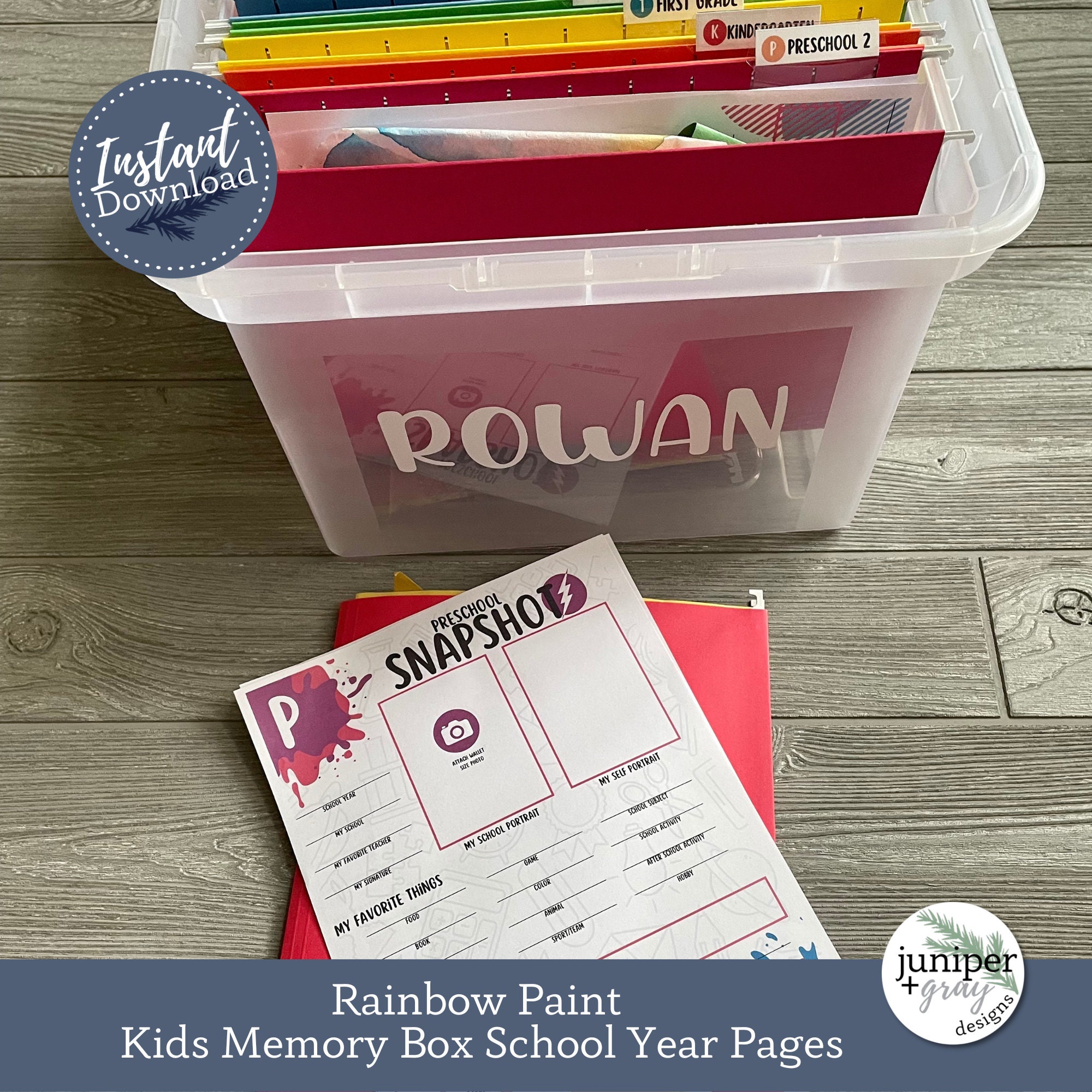 Printable School Memory Box Files Rainbow Paint Kids School - Etsy
