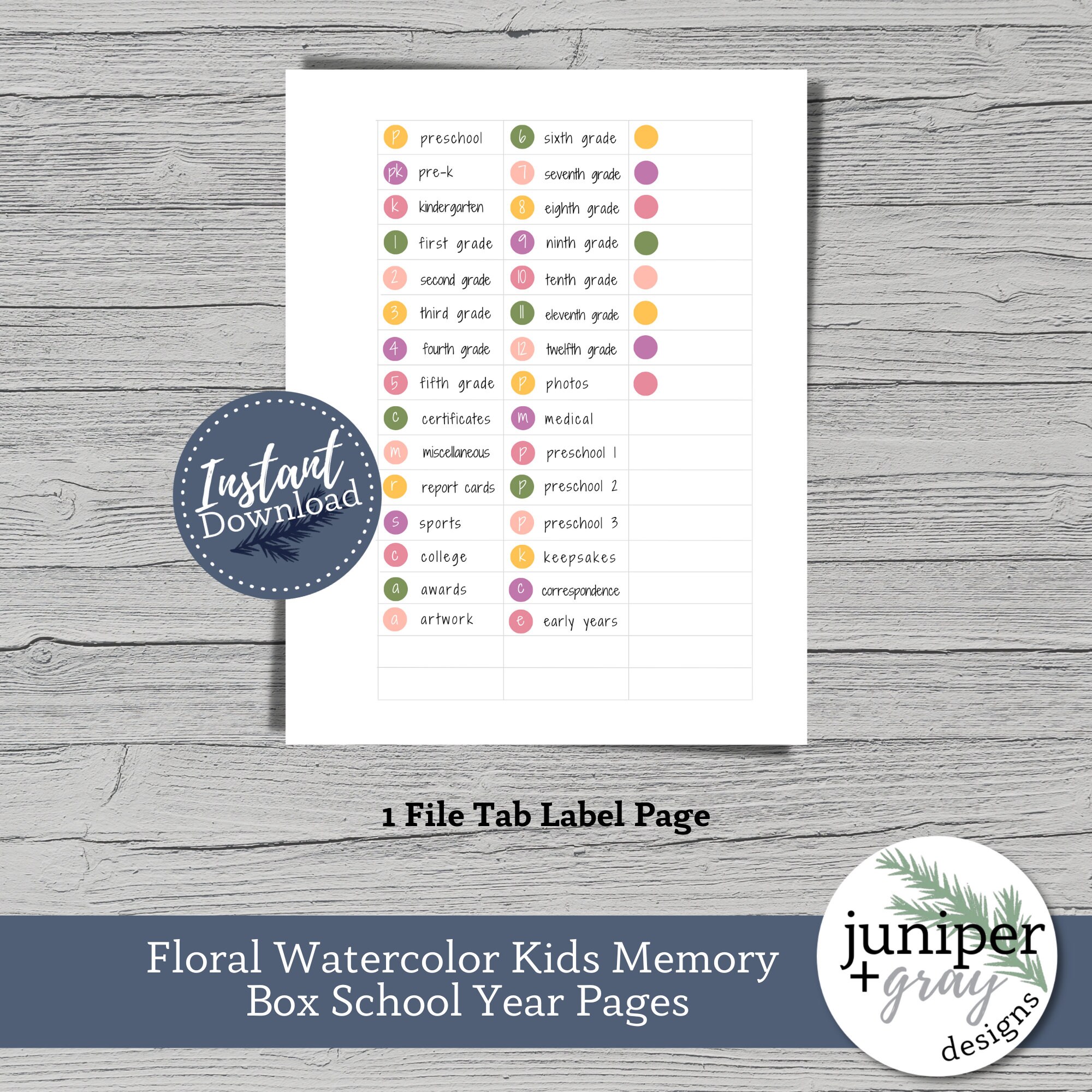 Printable School Memory Box Files Floral Themed Kids School Year ...