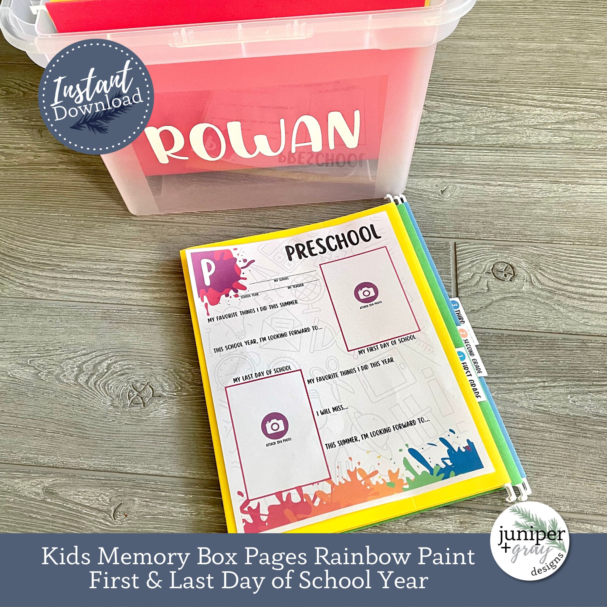 Printable School Memory Box Files Rainbow Paint Kids First & - Etsy