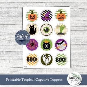Printable Halloween Theme Party Cupcake Toppers - Cute & Spooky ...