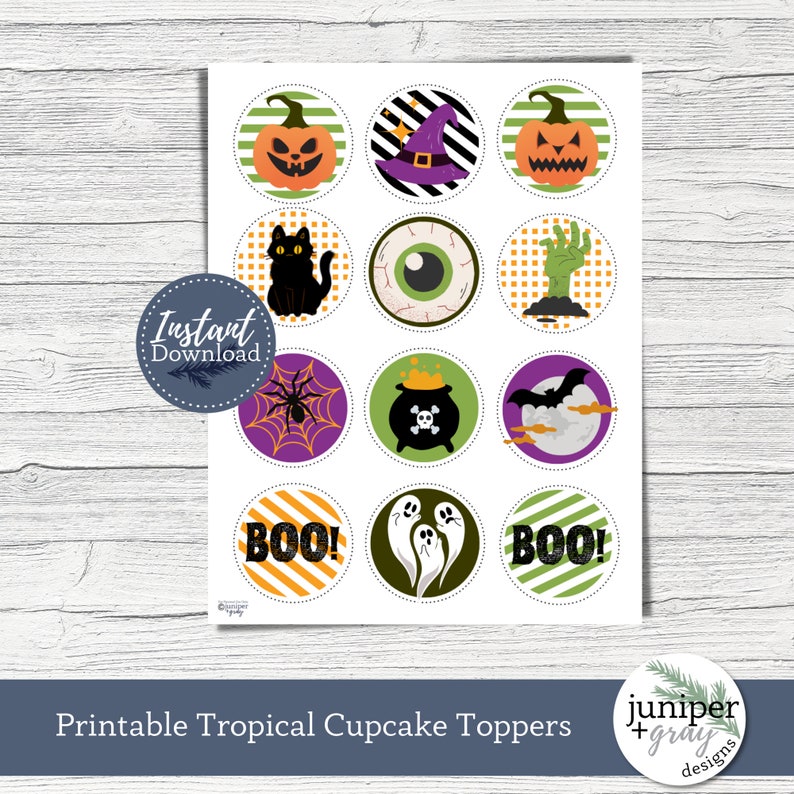 Printable Halloween Theme Party Cupcake Toppers - Cute & Spooky ...