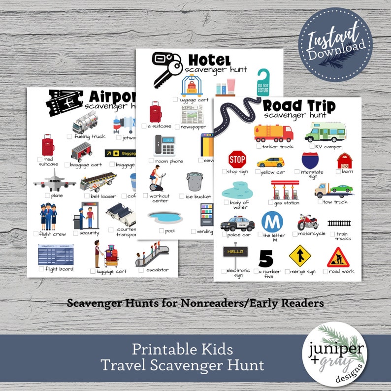 Printable Kids Travel Activity Pack - Scavenger Hunt I Spy - Early ...