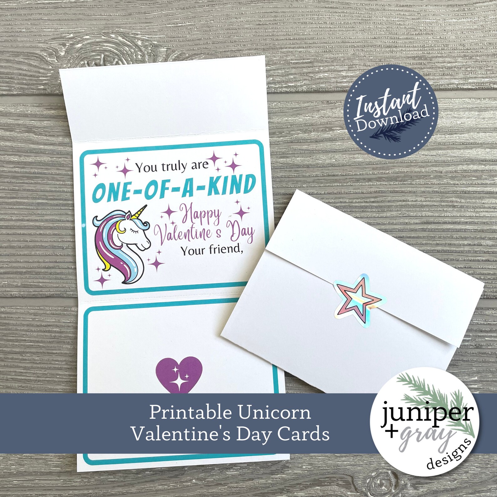 Kids Printable Unicorn Valentines Day Card - Preschool Girls Valentine ...