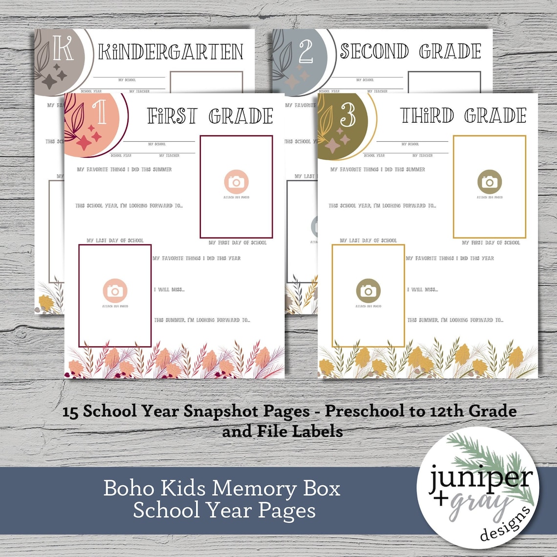 Printable School Memory Box Files Boho Kids First & Last Day - Etsy