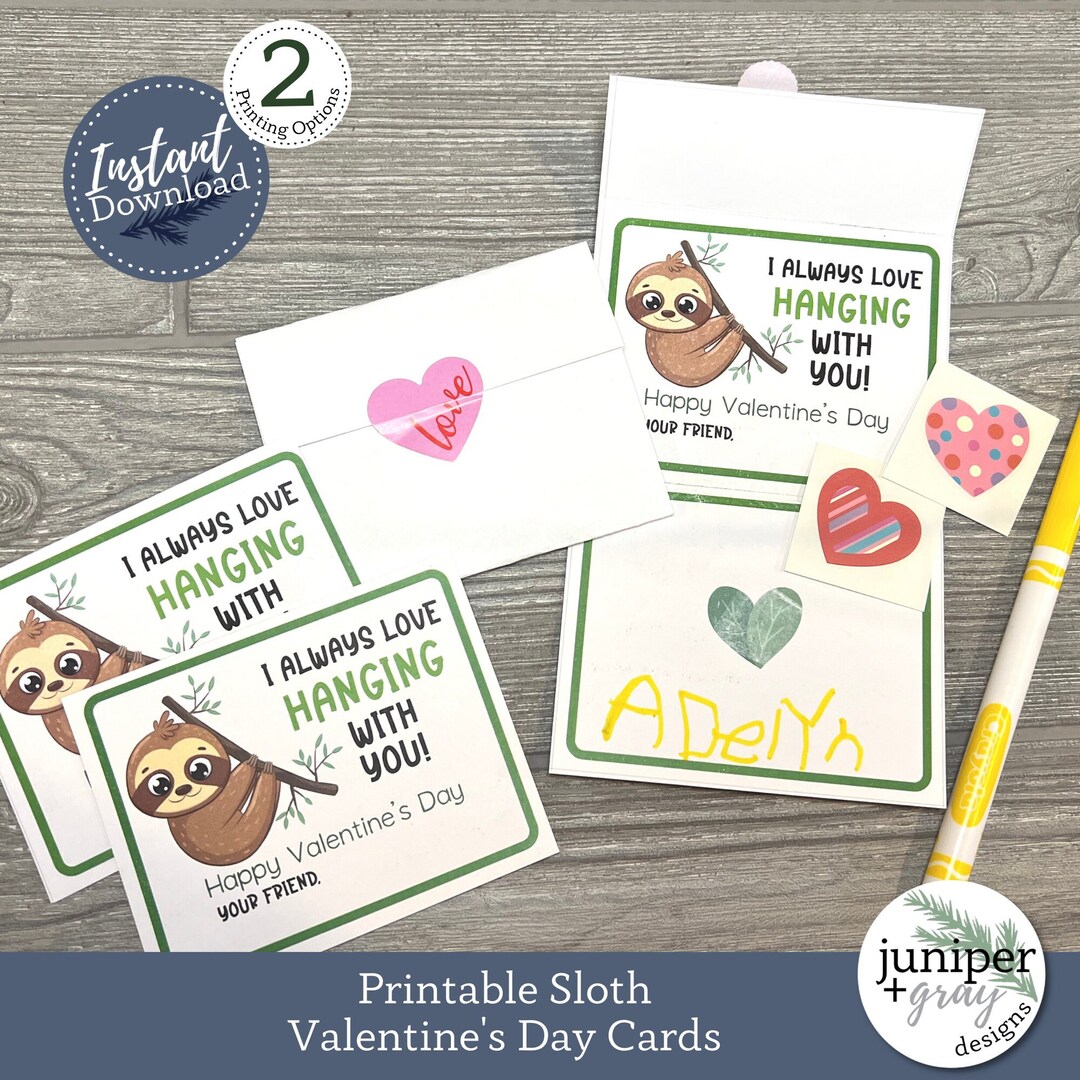 Printable Sloth Valentine's Day Card - Preschool Gender-neutral ...