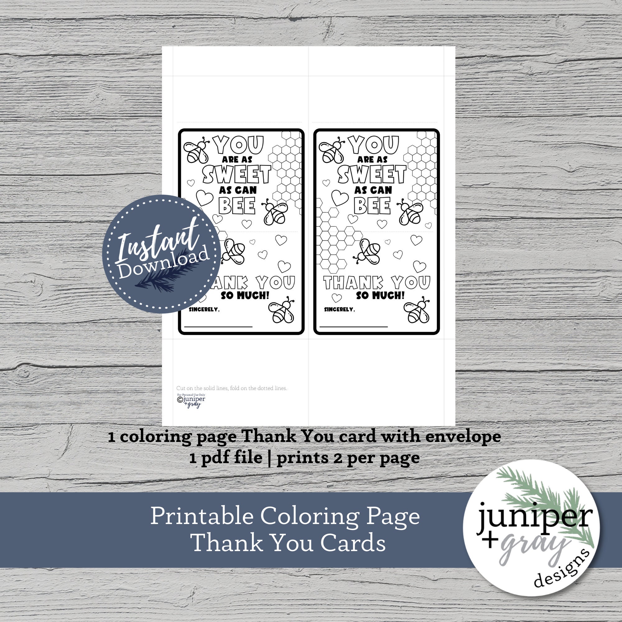 Printable Coloring Thank You Note - Bee Themed Colorable Thank You Card ...