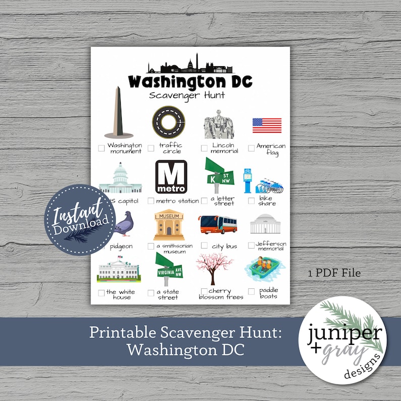 Washington DC Scavenger Hunt: Kids Travel Activity (PDF) - Etsy
