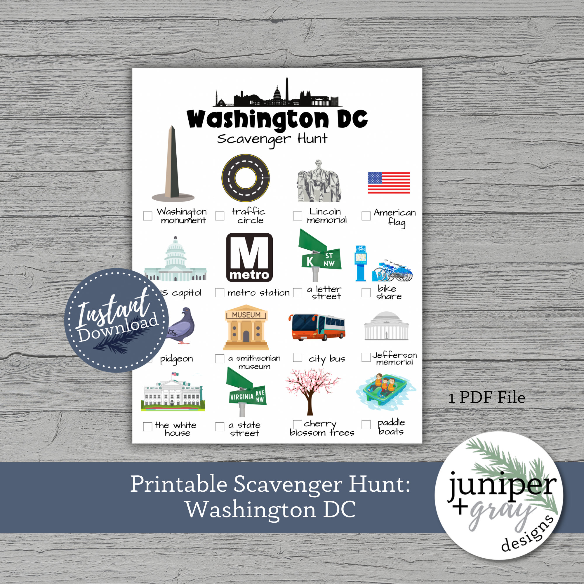 Printable Washington DC Kids Activity - Travel Scavenger Hunt - Early ...